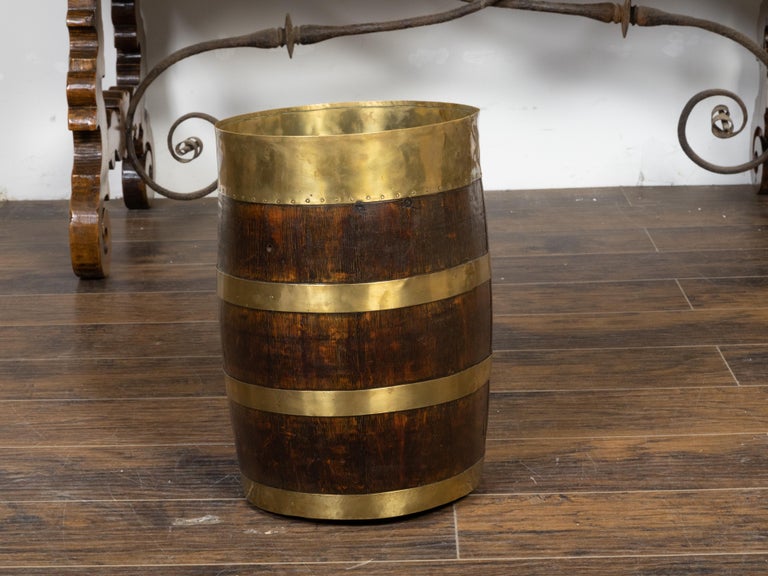 English Turn of the Century Oak Barrel with Brass Braces, circa 1900 ...