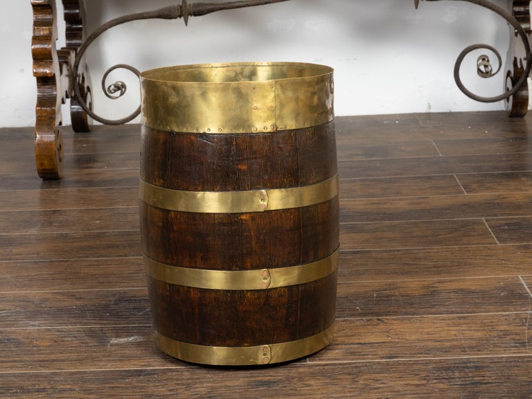 English Turn of the Century Oak Barrel with Brass Braces, circa 1900 ...