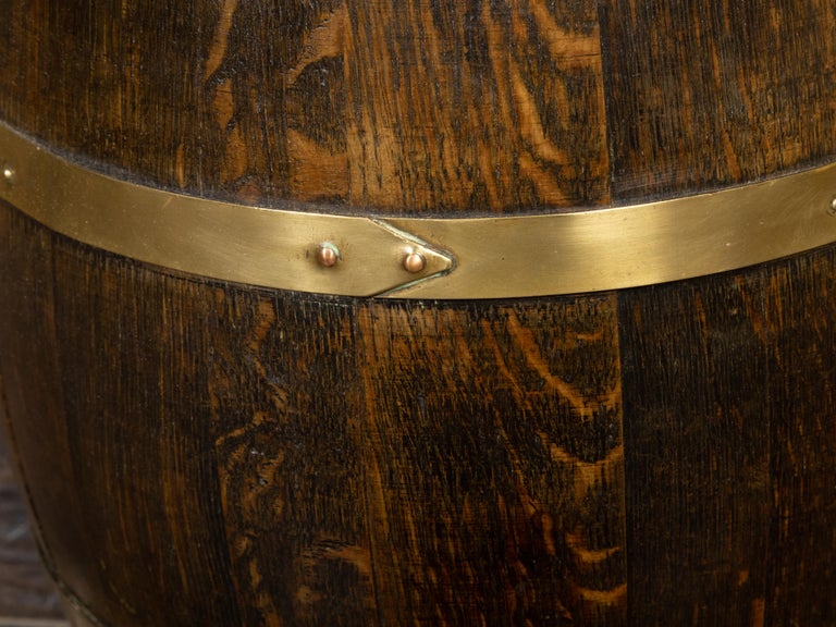 English Turn of the Century Oak Barrel with Brass Braces, circa 1900 ...