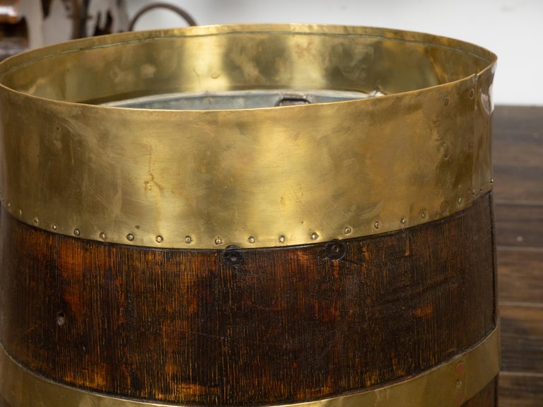 English Turn of the Century Oak Barrel with Brass Braces, circa 1900 ...