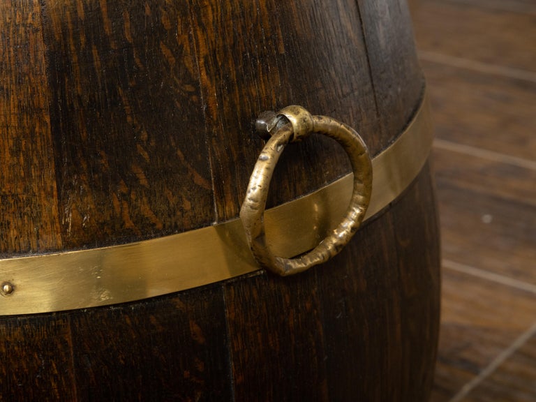 English Turn of the Century Oak Barrel with Brass Braces, circa 1900 ...