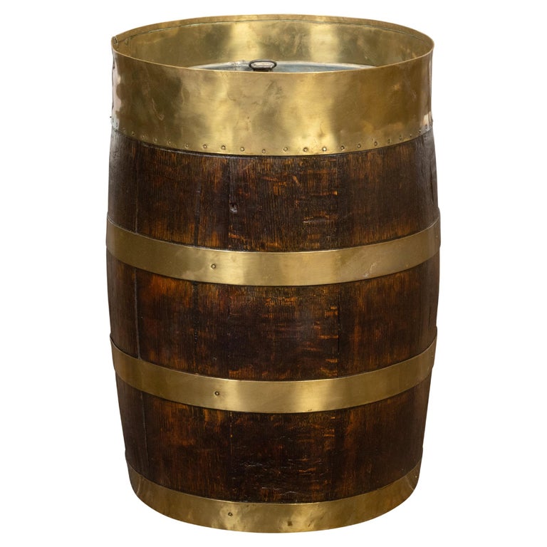 English Turn of the Century Oak Barrel with Brass Braces, circa 1900 ...