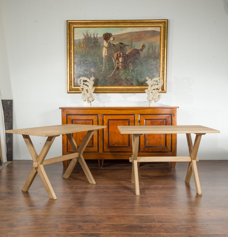 English Turn of the Century Oak Sawbuck Table with X-Form Base, circa ...