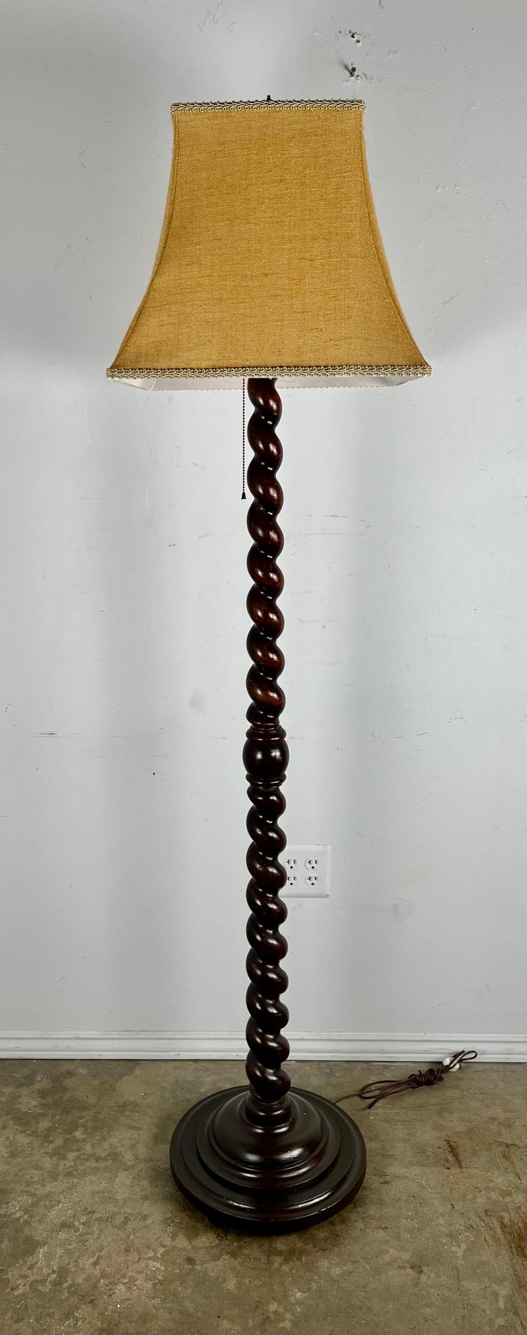 English Twisted Barley Standing Lamp with Natural Shade For Sale at 1stDibs