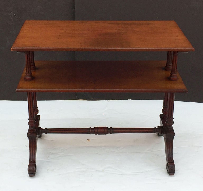 English Two-Tiered Table of Mahogany with Turned Supports at 1stDibs