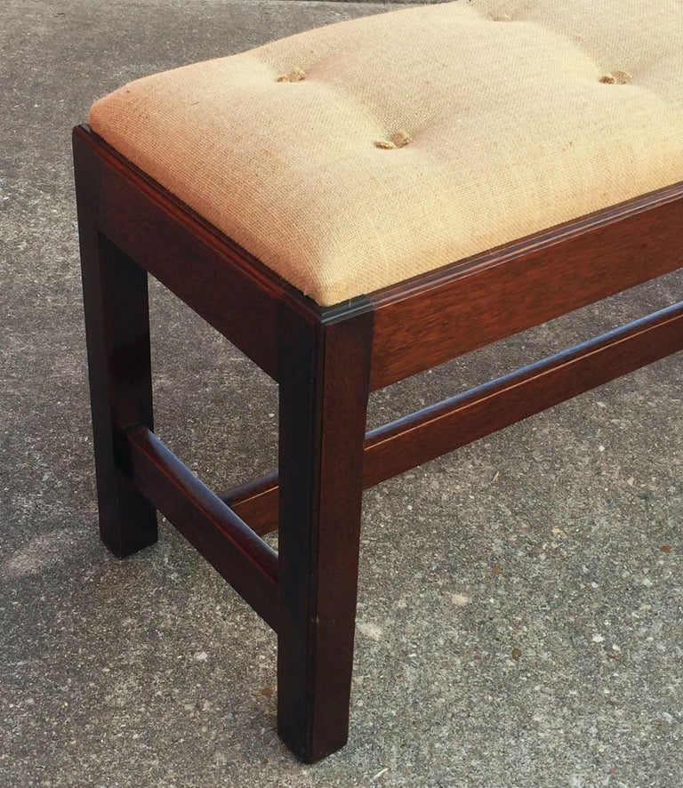 English Upholstered Long Bench or Seat of Mahogany with Tufted Cushion ...