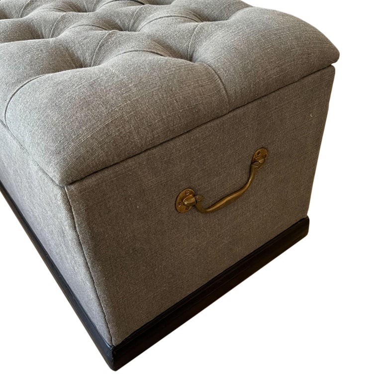 English Upholstered Ottoman Trunk with Handles at 1stDibs