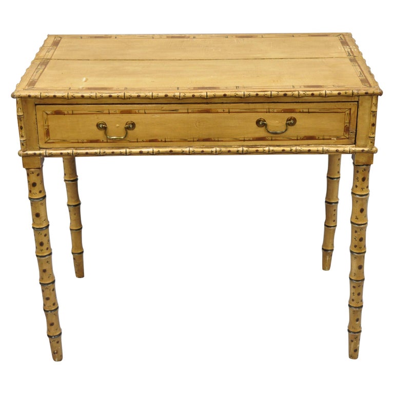 English Victoria Pine Faux Bamboo Painted Yellow Small Desk Side Table ...