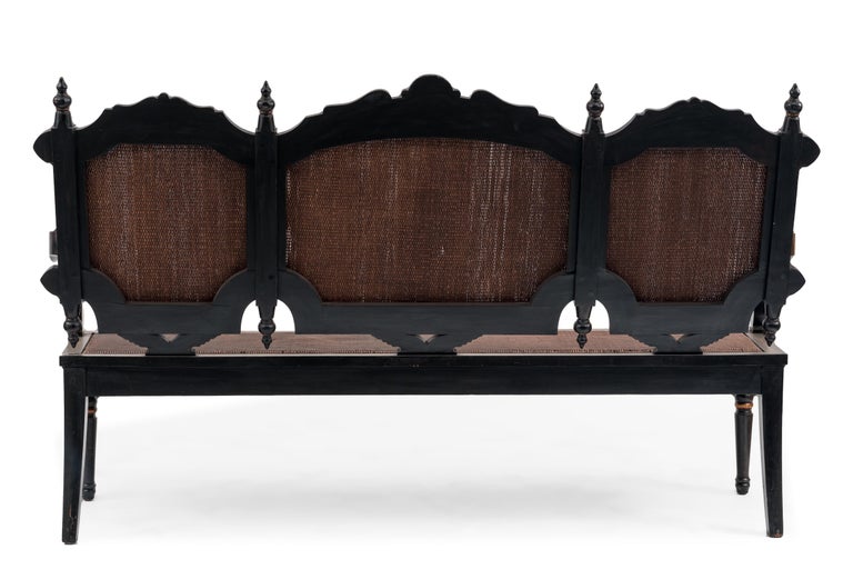 English Victorian Black Lacquered Floral Settee For Sale at 1stDibs