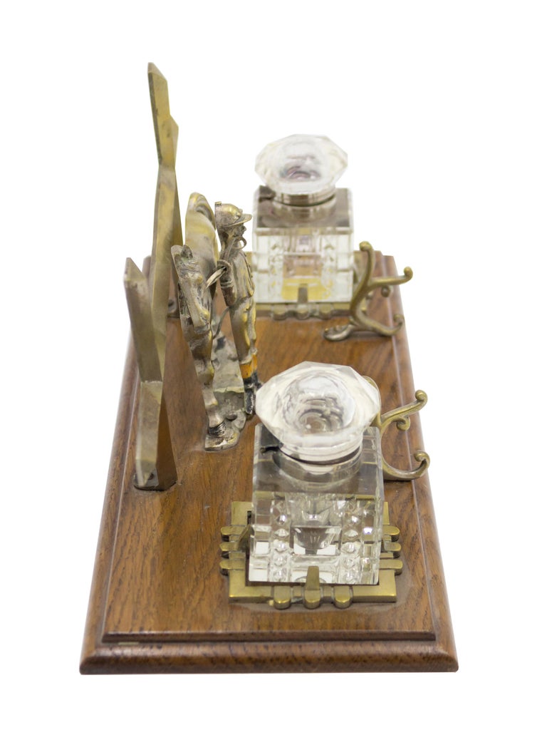English Victorian Bronze Double Inkwell with Horse For Sale at 1stDibs