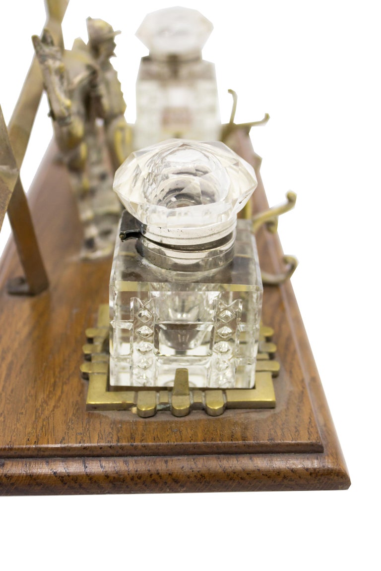 English Victorian Bronze Double Inkwell with Horse For Sale at 1stDibs