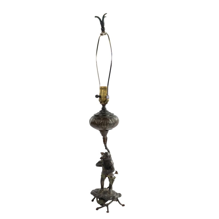 English Victorian Bronze Monkey Table Lamp For Sale at 1stDibs