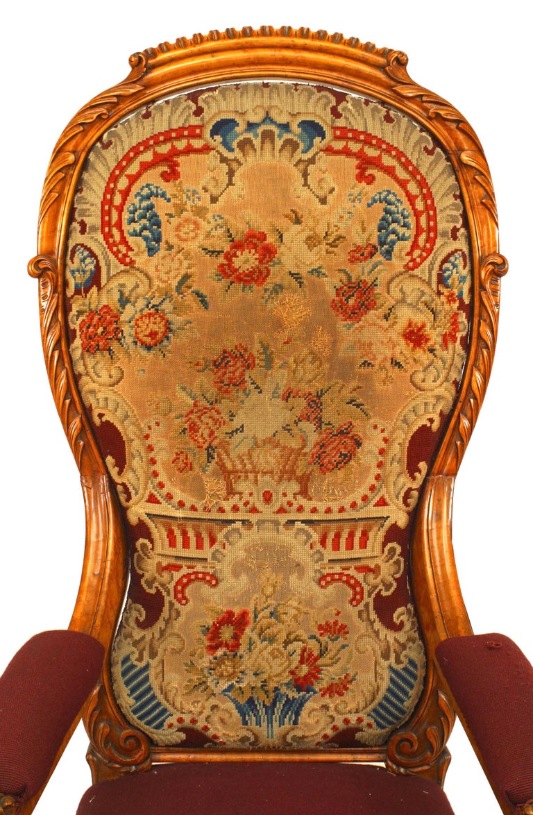 English Victorian Balloon Back Satinwood and Needlepoint Armchair For ...