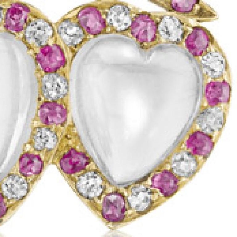 English Victorian Diamond, Moonstone and Ruby Brooch For Sale at 1stDibs