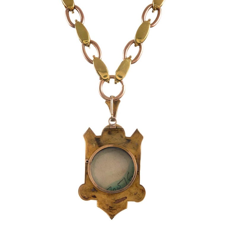 English Victorian “Lover of Animals” Two Color Gold Miniature Picture ...