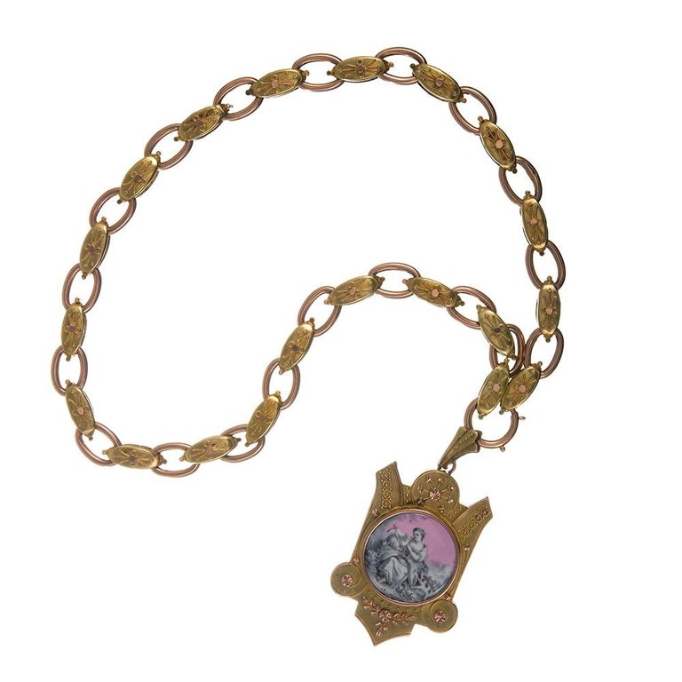 English Victorian “Lover of Animals” Two Color Gold Miniature Picture ...