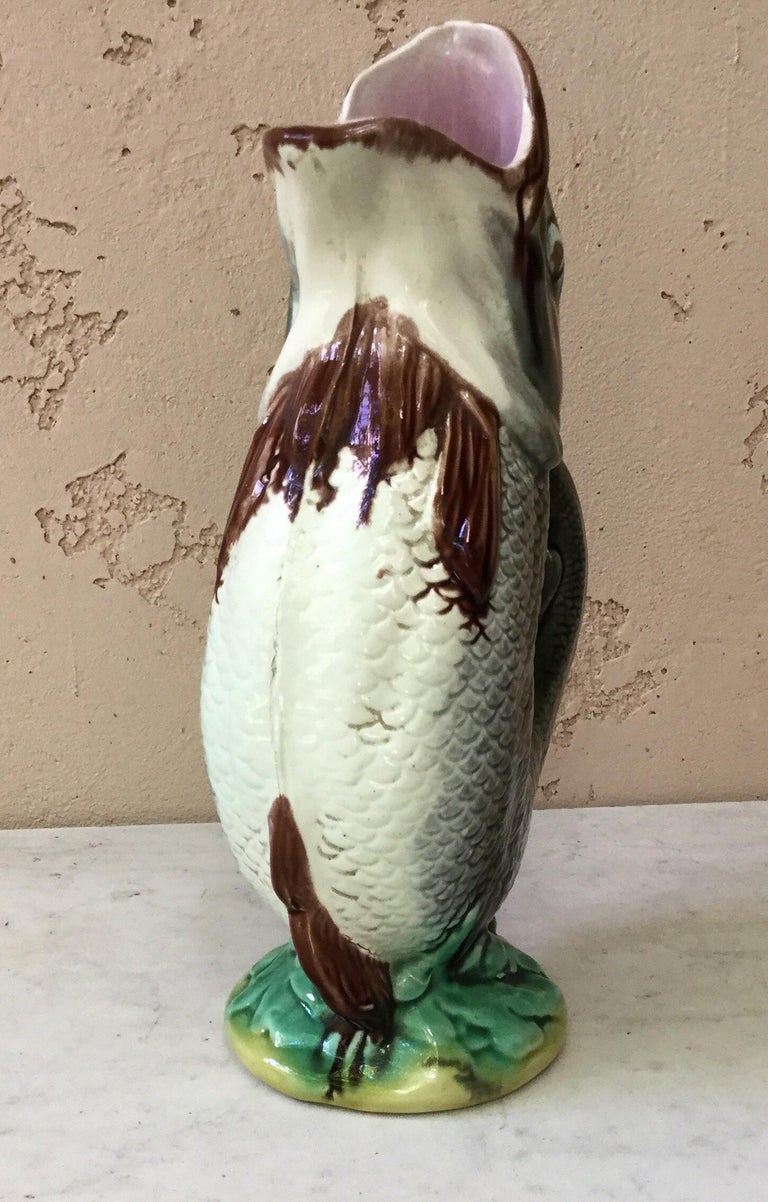 English Victorian Majolica Fish Pitcher Circa 1880 For Sale at 1stDibs