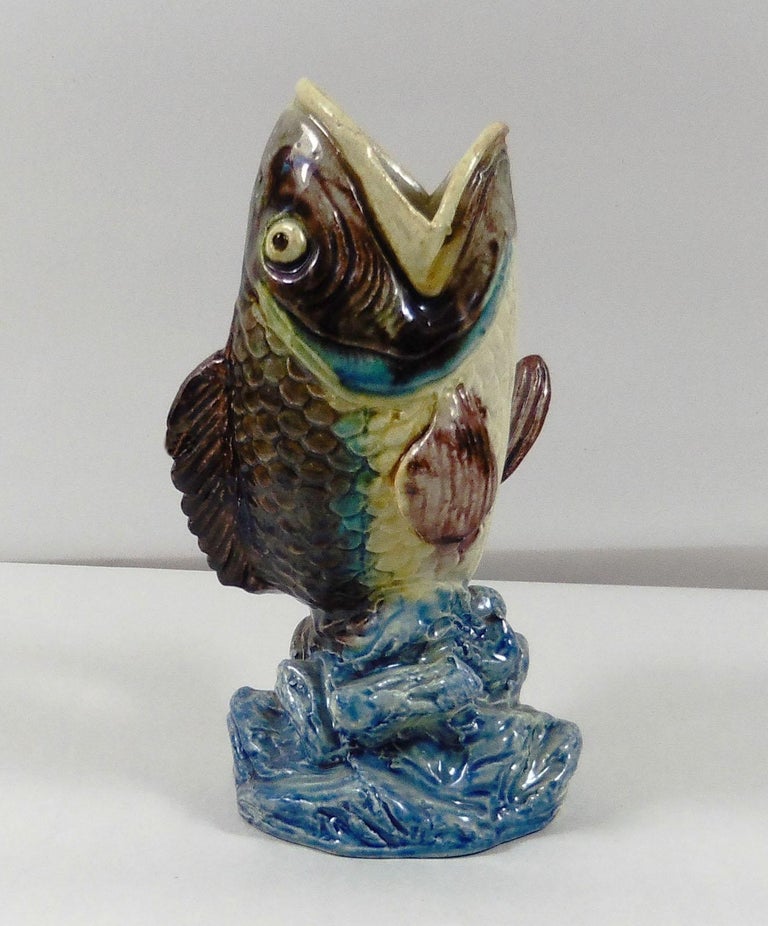 English Victorian Majolica Fish Pitcher Circa 1880 For Sale at 1stDibs