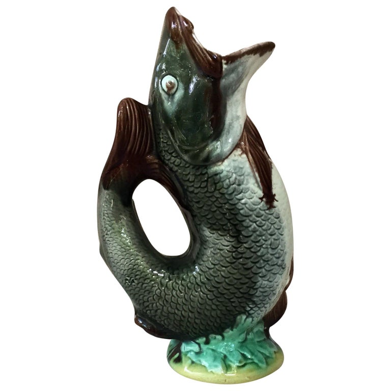 English Victorian Majolica Fish Pitcher Circa 1880 For Sale at 1stDibs