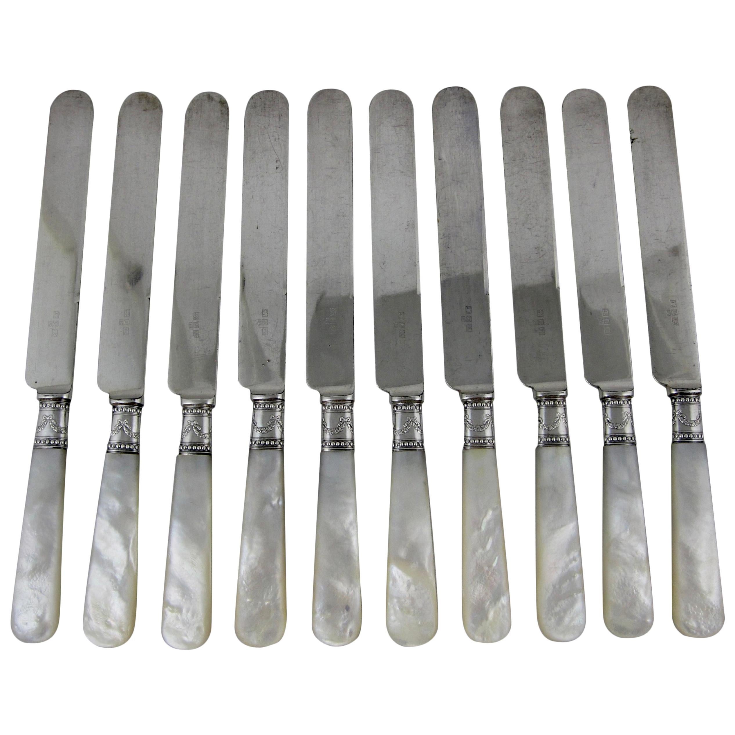 English Victorian Mother of Pearl Handled Place Setting Table Knives ...