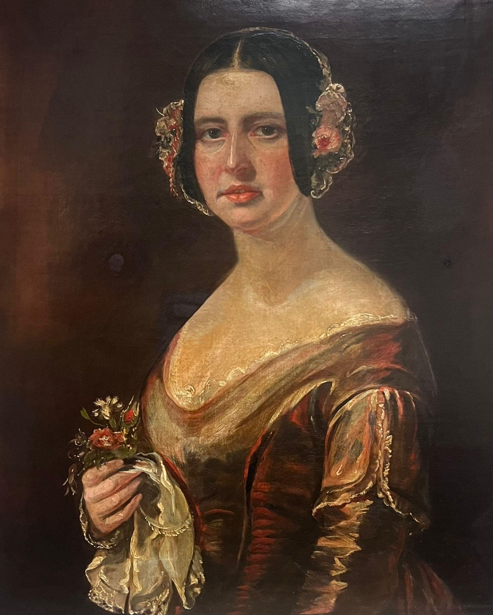 English Victorian Oil - Large Victorian Portrait of a Country Lady Oil ...