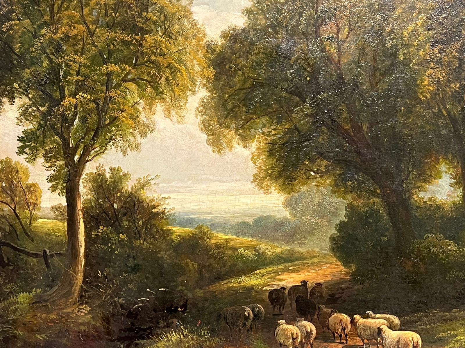 English Victorian Oil - Shepherd with Sheep Village Country Lane ...