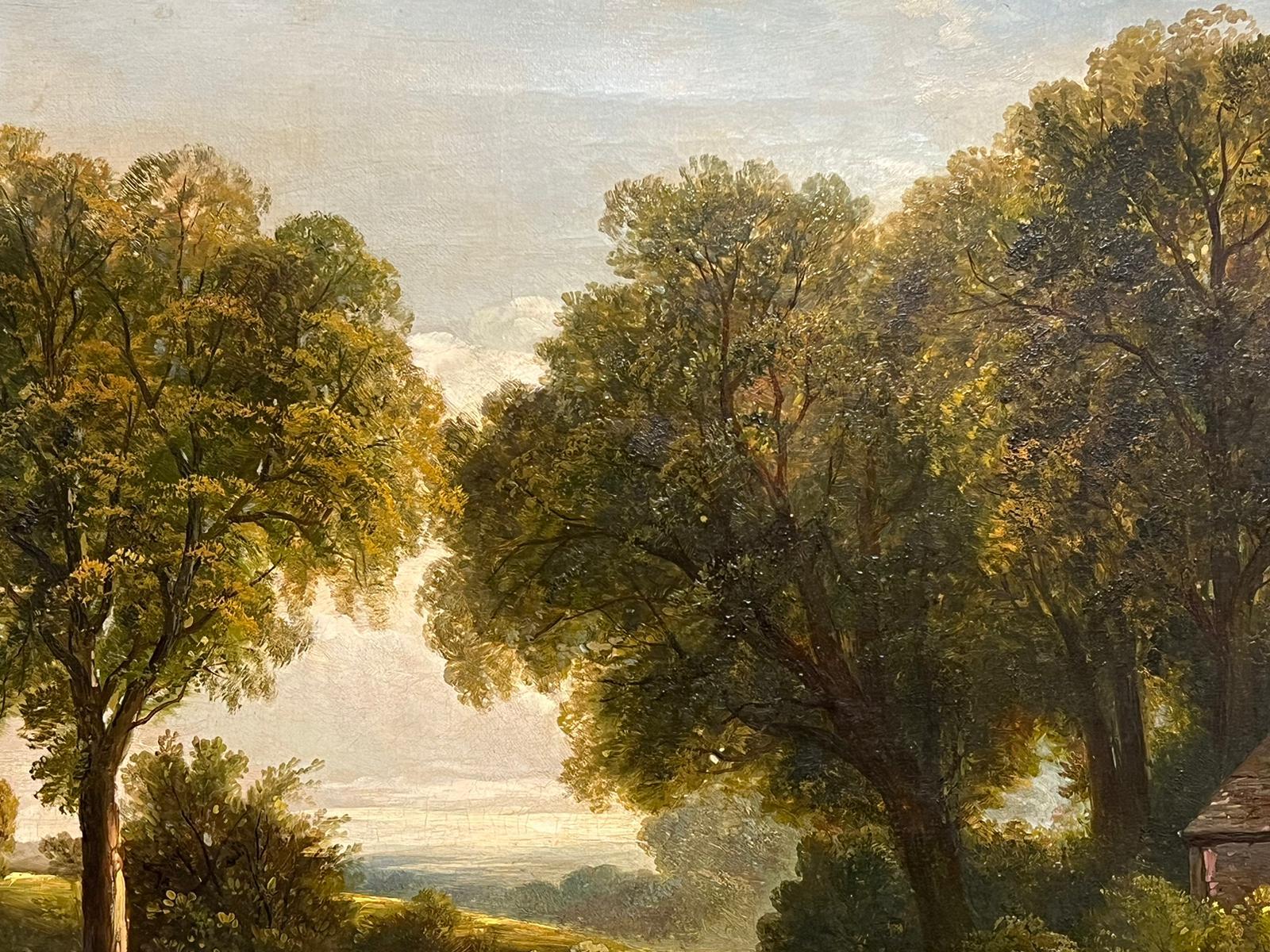 English Victorian Oil - Shepherd with Sheep Village Country Lane ...