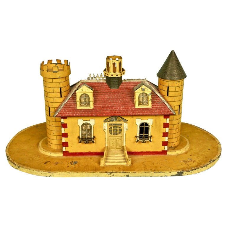 English Victorian Painted Tin Coin Bank in the Form of a Castle at ...