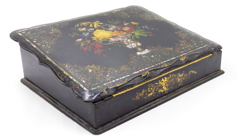 English Victorian Papier Mache Desk Box For Sale at 1stDibs