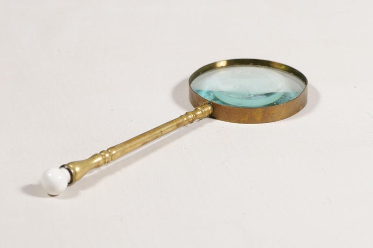 English Victorian Period 19th Century Brass Magnifying Glass with ...