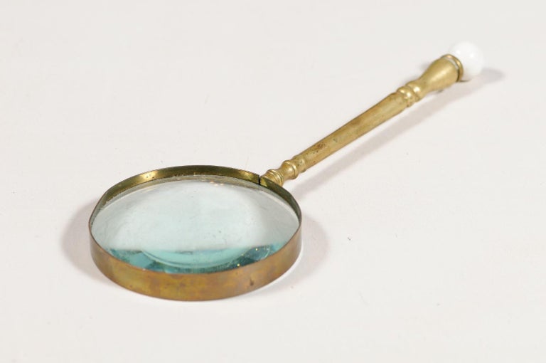 English Victorian Period 19th Century Brass Magnifying Glass with ...