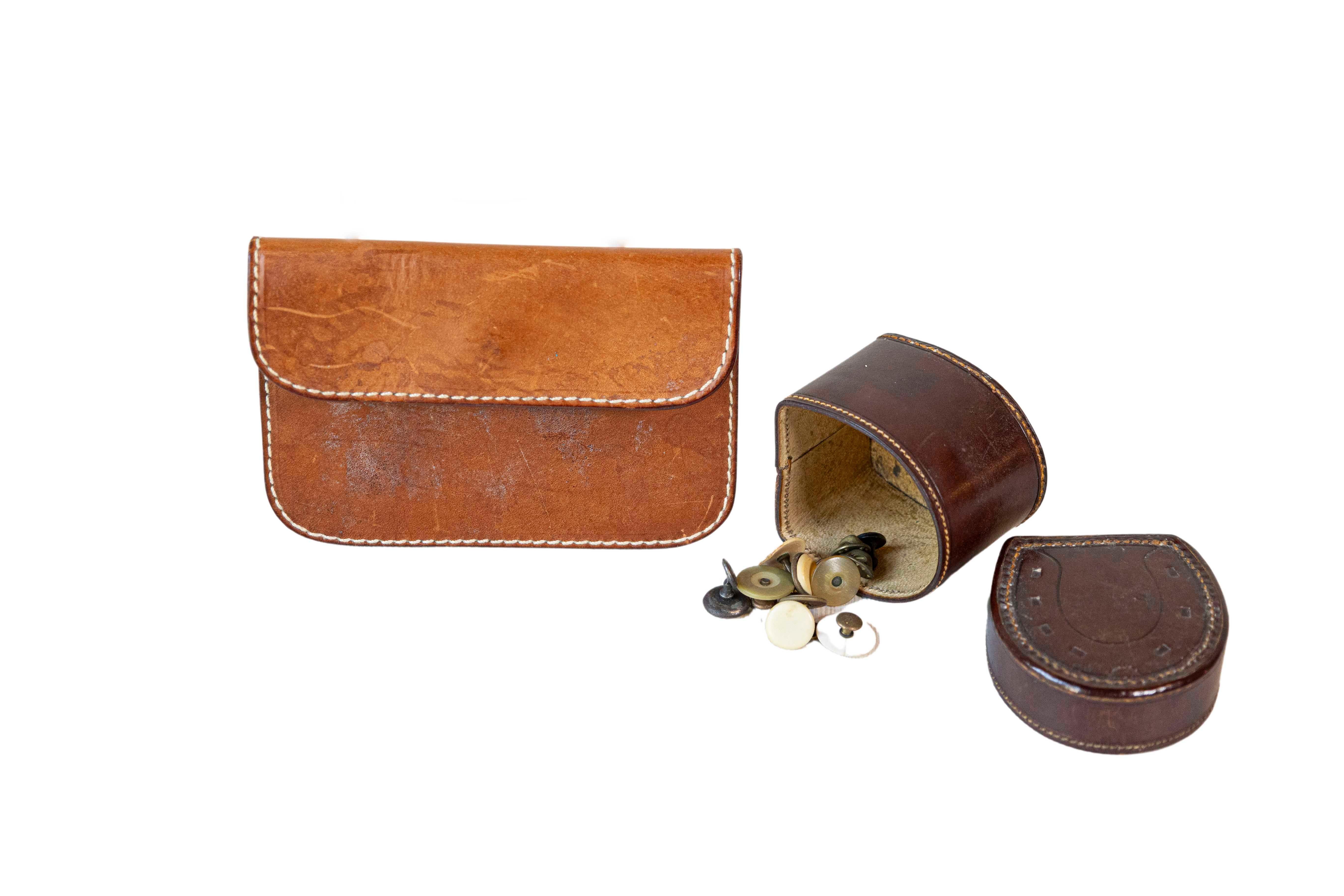 English Victorian Period 19th Century Brown Leather Case with Button ...
