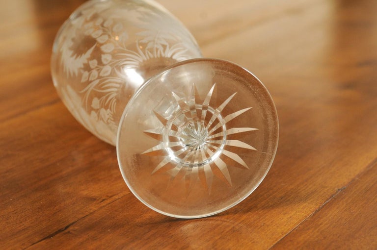 English Victorian Period 19th Century Crystal Glass with Etched Foliage ...