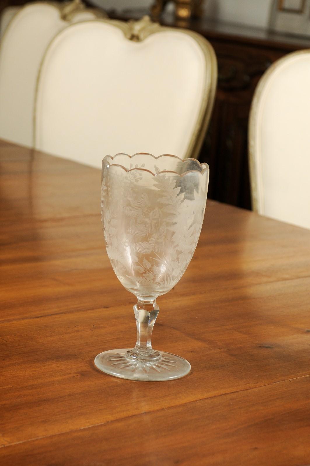 English Victorian Period 19th Century Crystal Glass with Etched Foliage ...