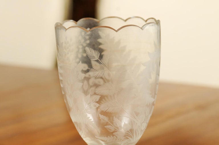 English Victorian Period 19th Century Crystal Glass with Etched Foliage ...