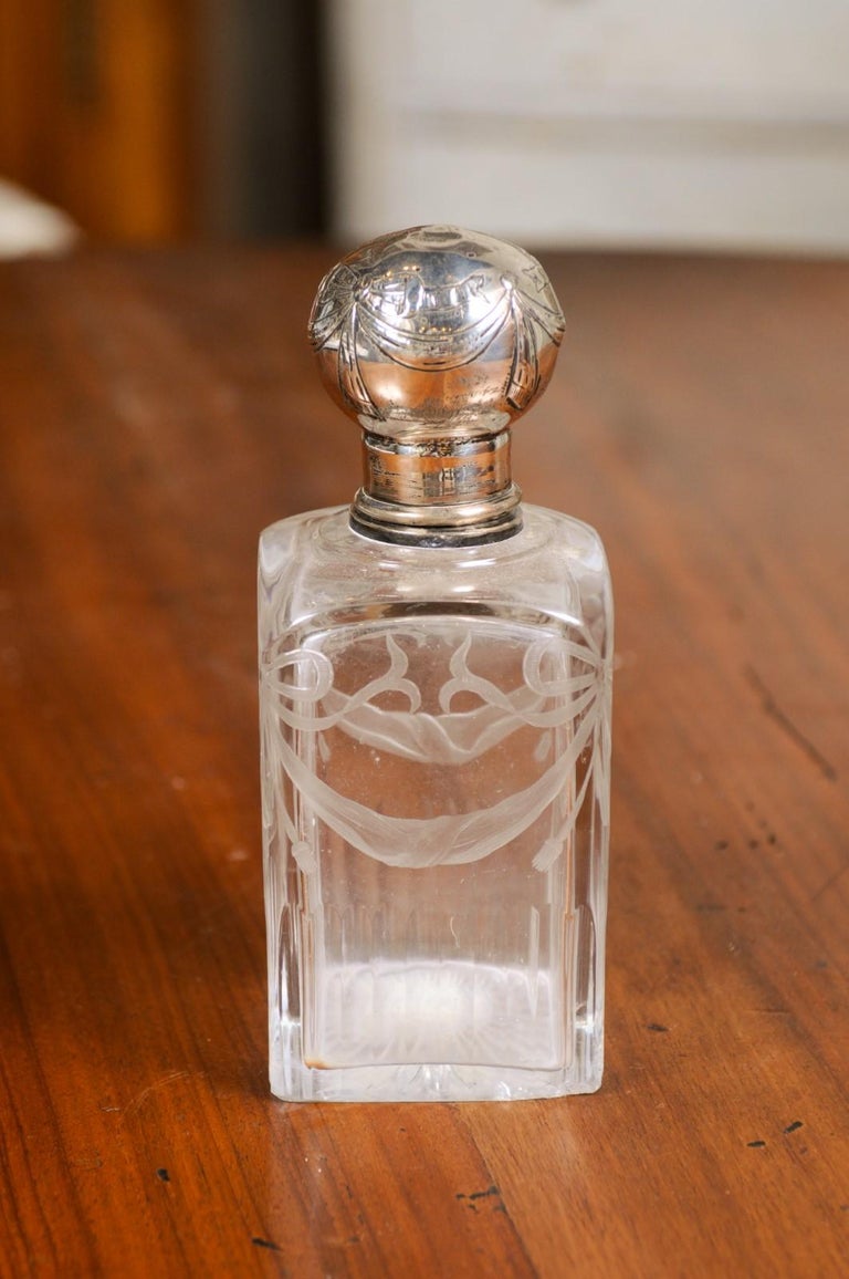 English Victorian Period 19th Century Etched Glass Vanity Bottle with ...