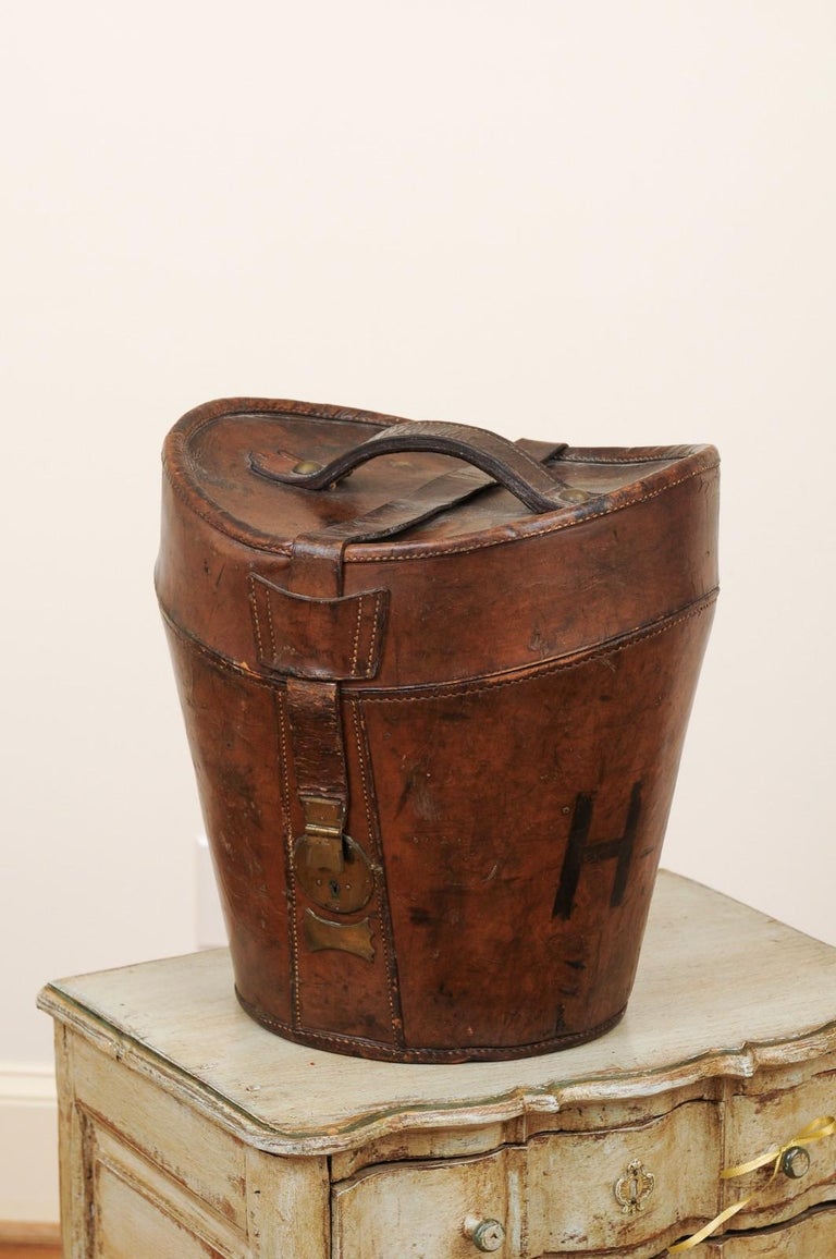 English Victorian Period Leather Hat Box with HB Monogram, circa 1870 ...