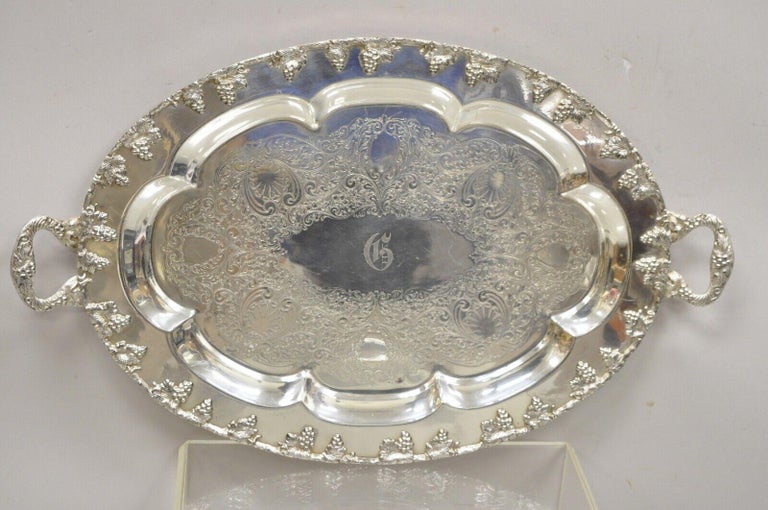 English Victorian Regency Silver Plate Oval Grapevine Platter Tray with ...