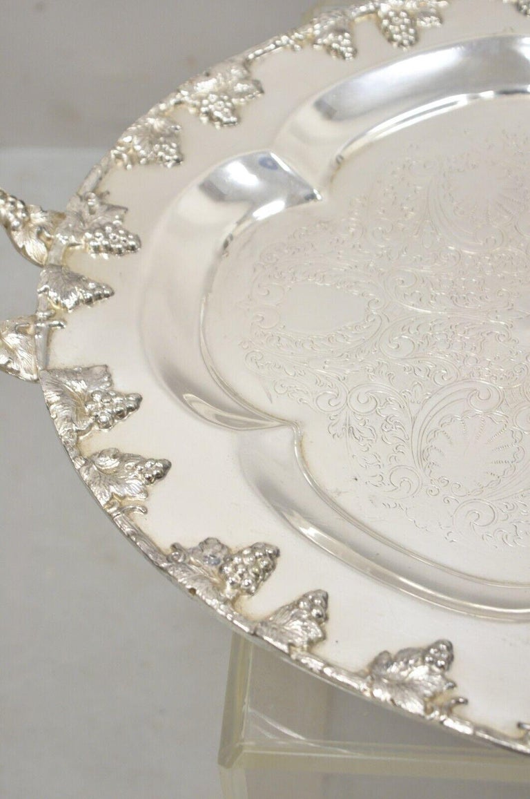 English Victorian Regency Silver Plate Oval Grapevine Platter Tray with ...