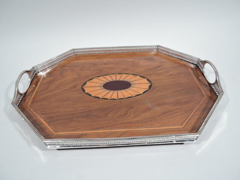 English Victorian Regency Sterling Silver and Marquetry Tray For Sale ...