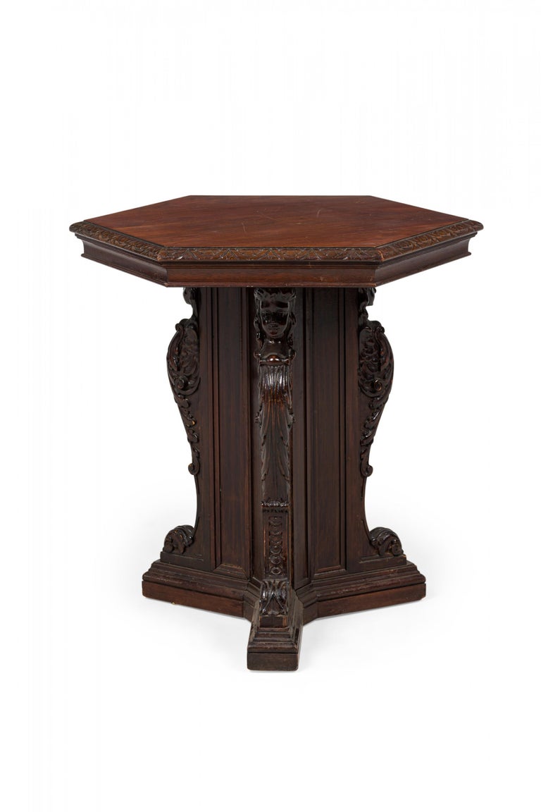 English Victorian-Style Carved Mahogany Hexagonal Occasional / End ...