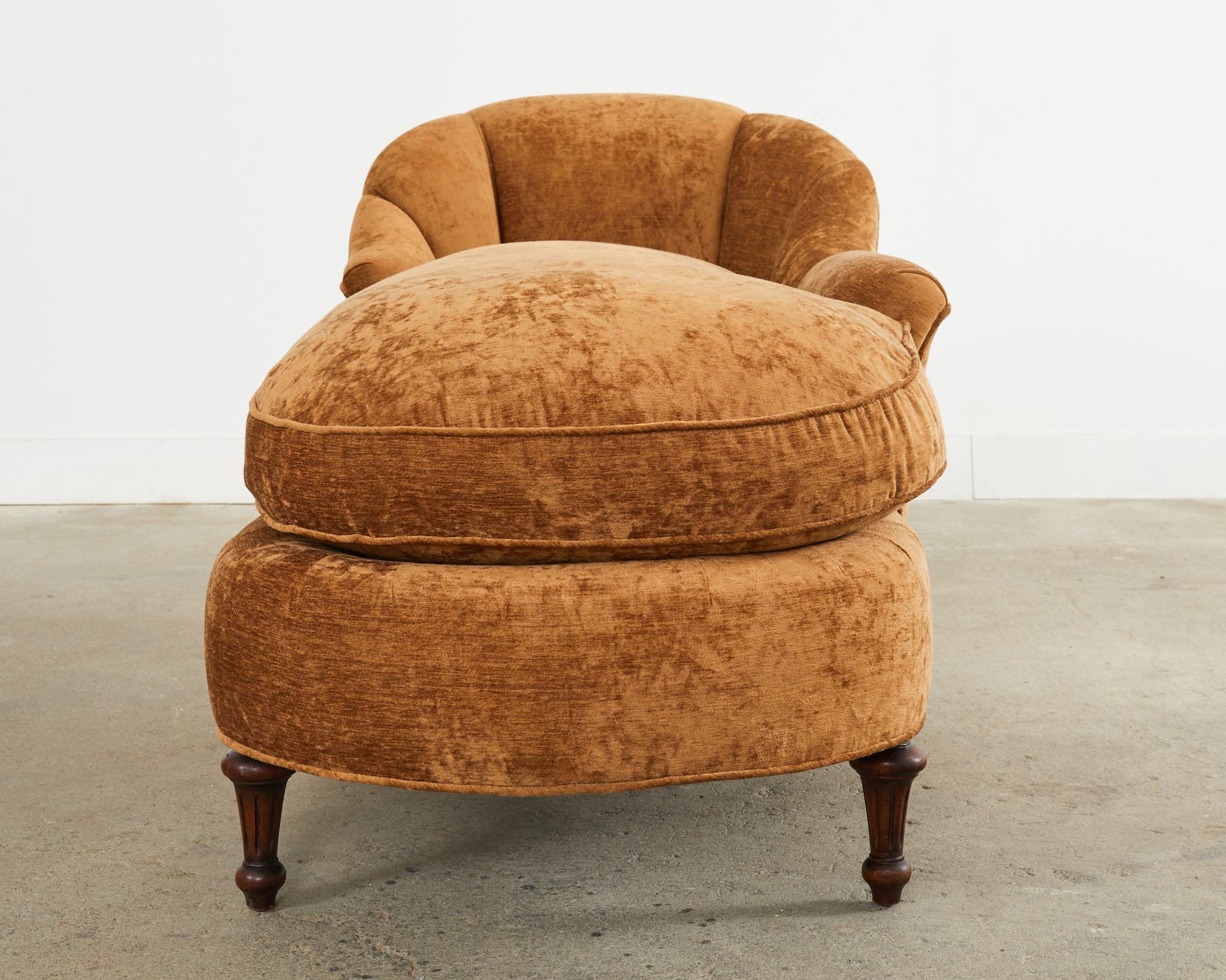 English Victorian Style Channel Back Velvet Chaise Lounge at 1stDibs