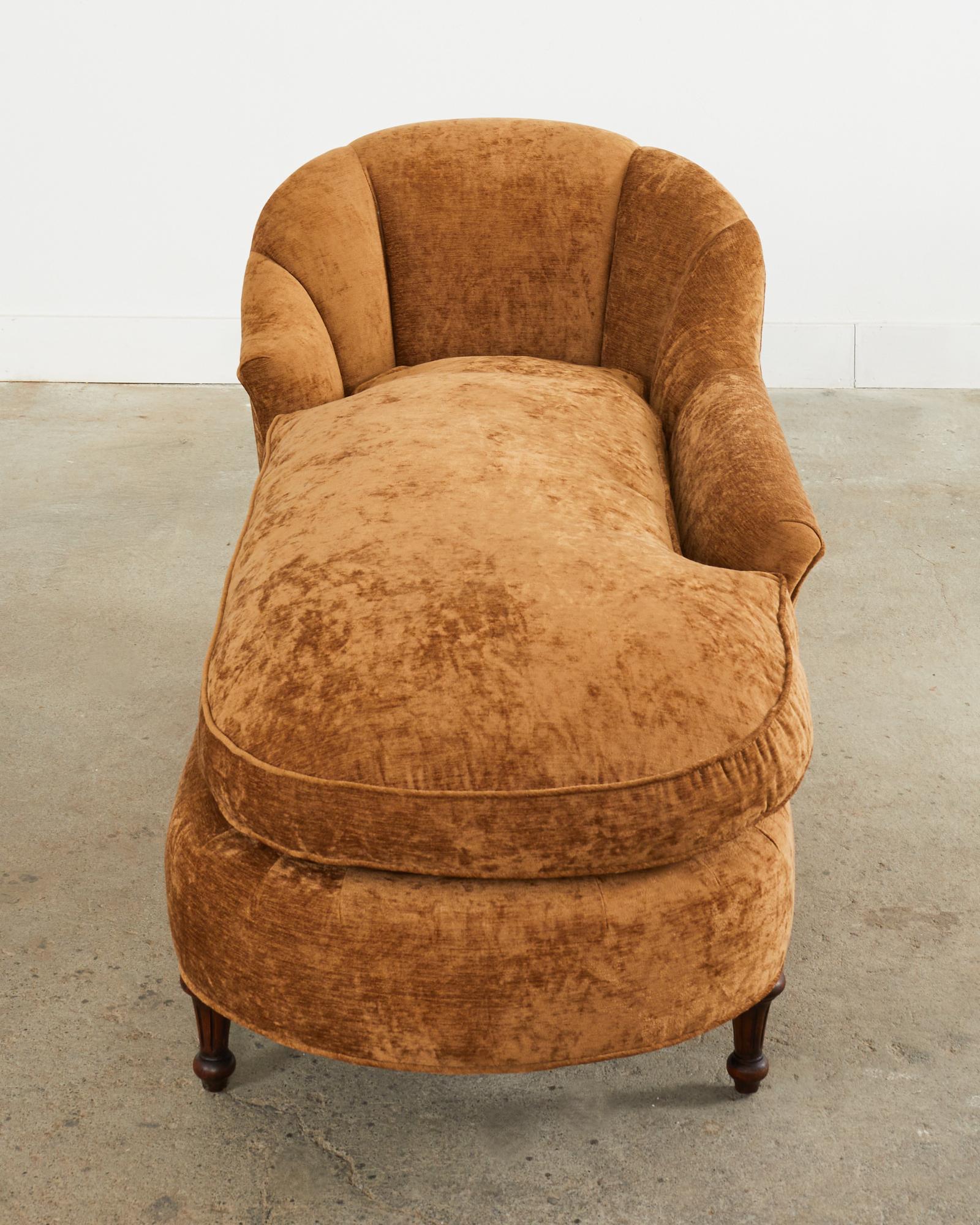 English Victorian Style Channel Back Velvet Chaise Lounge at 1stDibs
