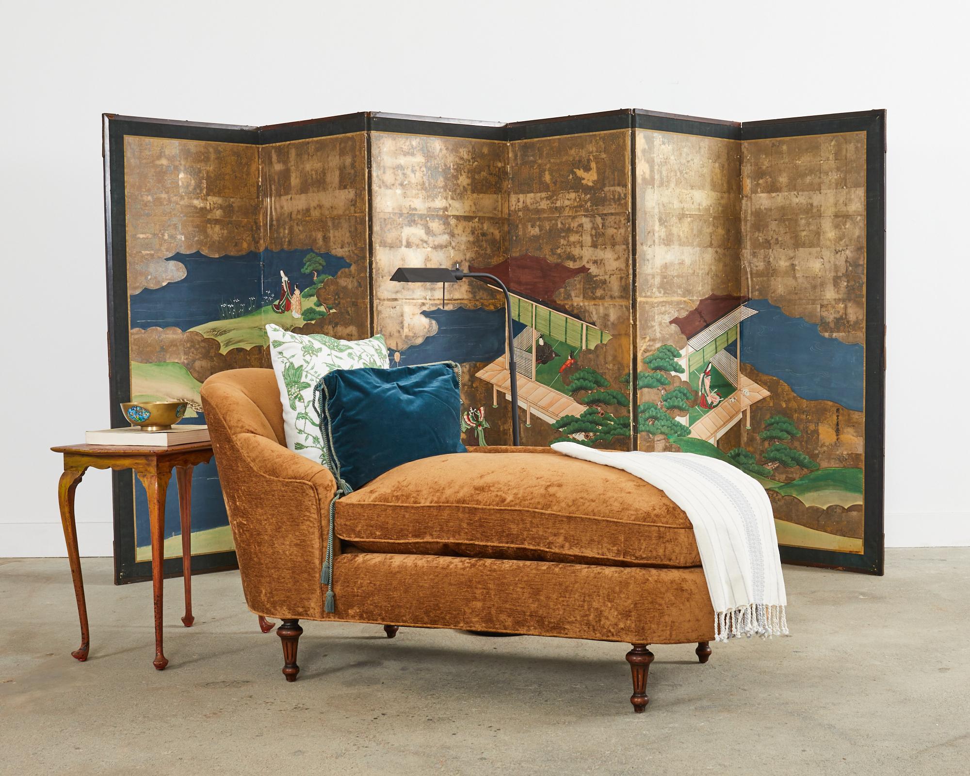 English Victorian Style Channel Back Velvet Chaise Lounge at 1stDibs