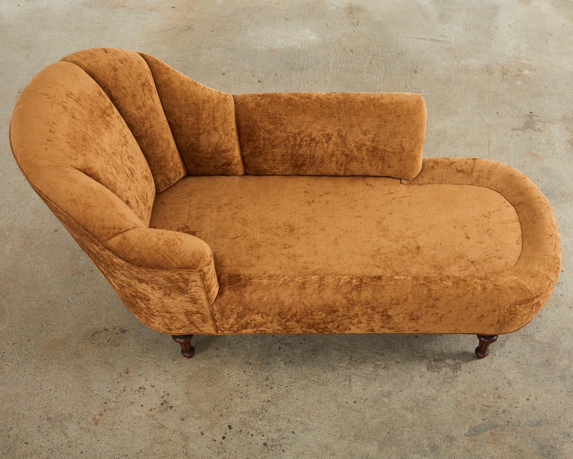 English Victorian Style Channel Back Velvet Chaise Lounge at 1stDibs