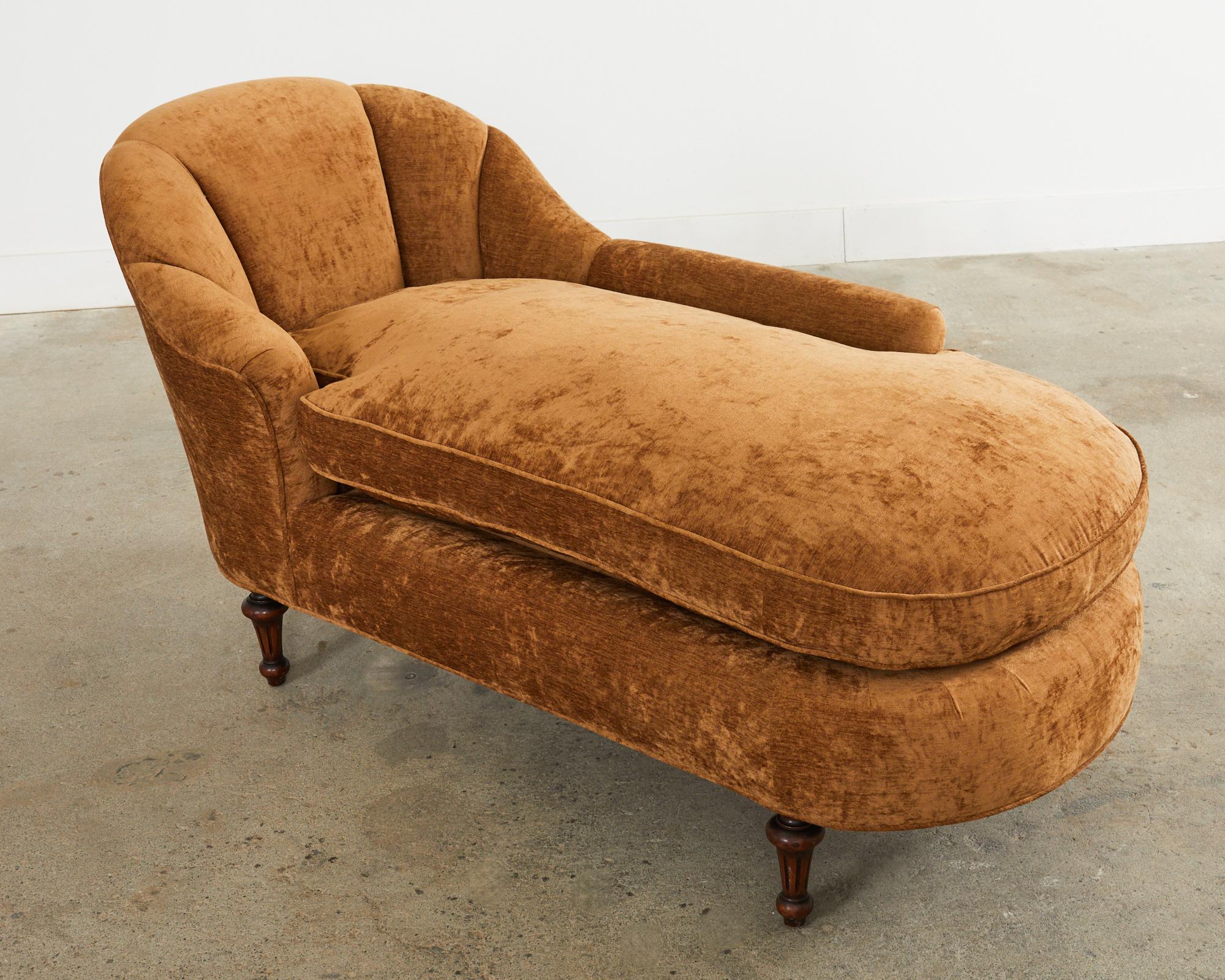 English Victorian Style Channel Back Velvet Chaise Lounge at 1stDibs