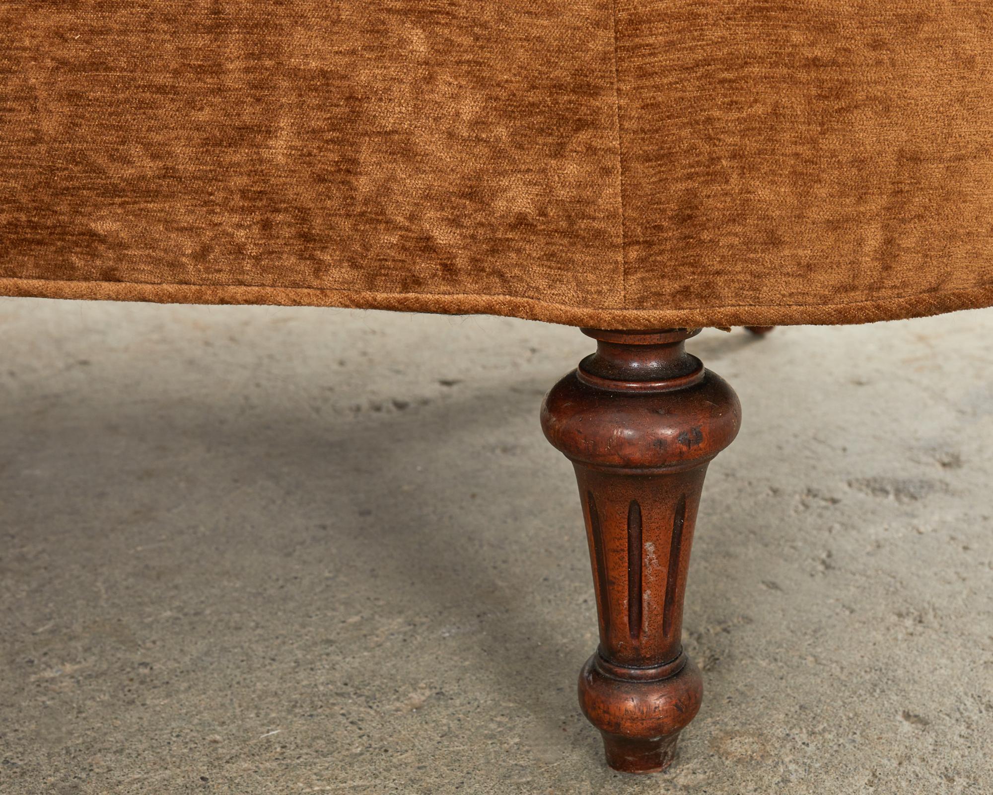 English Victorian Style Channel Back Velvet Chaise Lounge at 1stDibs