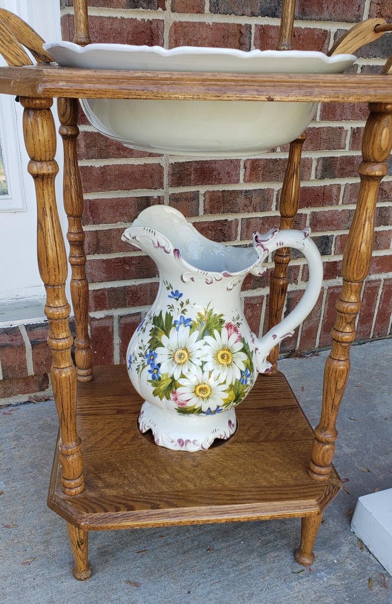 English Victorian Style Mirrored Washstand with Decorated Basin and ...