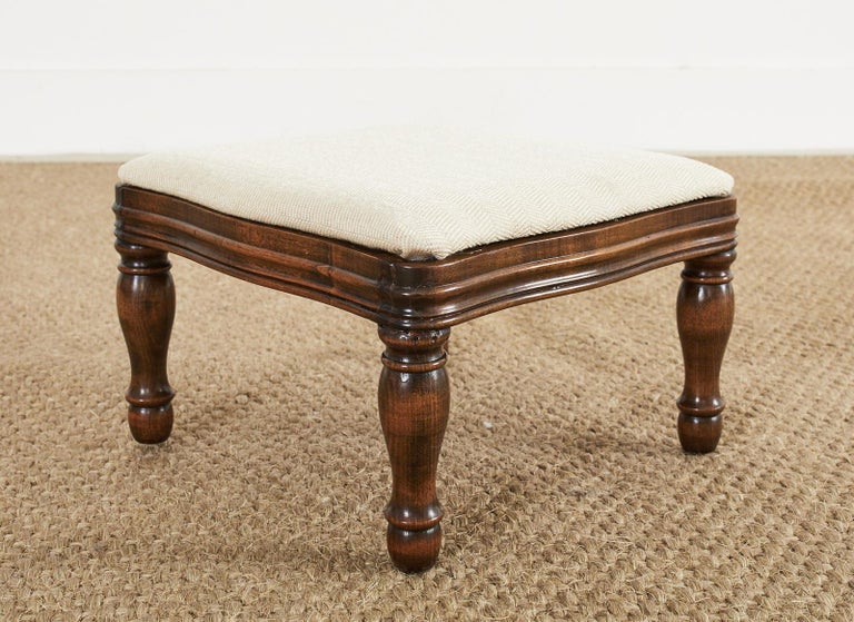 English Victorian Style Walnut Footstool with Turned Legs at 1stDibs