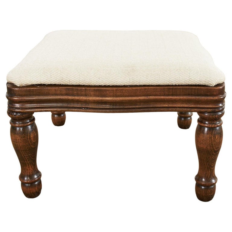 English Victorian Style Walnut Footstool with Turned Legs at 1stDibs
